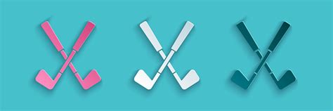 종이 컷 파란색 배경에 고립 된 크로스 골프 클럽 아이콘 종이 아트 스타일 벡터 3차원 형태에 대한 스톡 벡터 아트 및 기타 이미지 3차원 형태 경쟁 골프 Istock