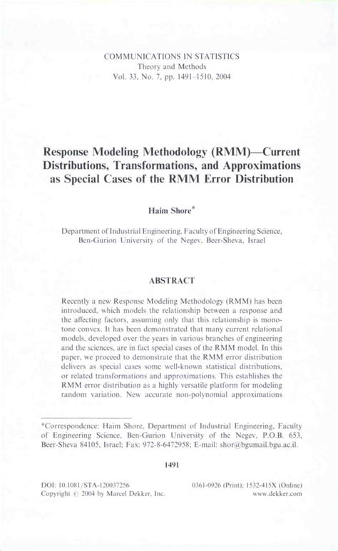 Pdf Response Modeling Methodology Rmm Current Distributions Transformations And