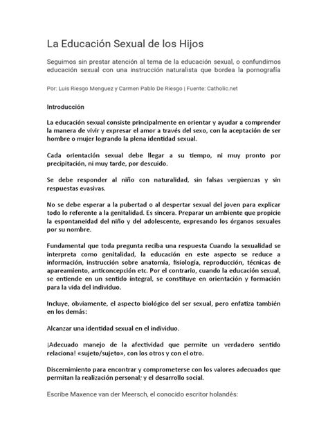 La Educación Sexual De Los Hijos Pdf Educación Sexual Amor