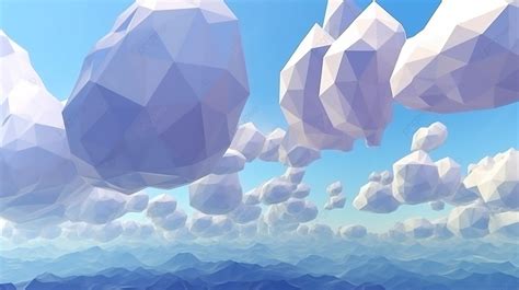 スカイラインに対する低ポリスタイルの雲の 3 D イラストレーション 気象学 白い雲 クラウド背景画像素材無料ダウンロード Pngtree