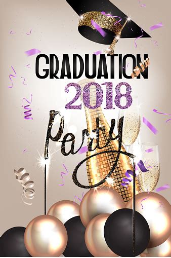 졸업 파티 초대 카드 데코 요소와 폭죽 벡터 일러스트 레이 션 0명에 대한 스톡 벡터 아트 및 기타 이미지 0명 2018년 가장자리 Istock