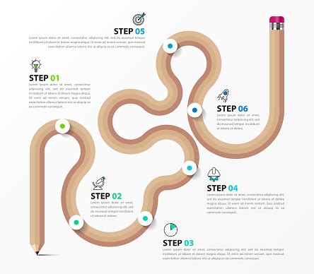 Templat Desain Infografis Konsep Kreatif Dengan 6 Langkah Ilustrasi