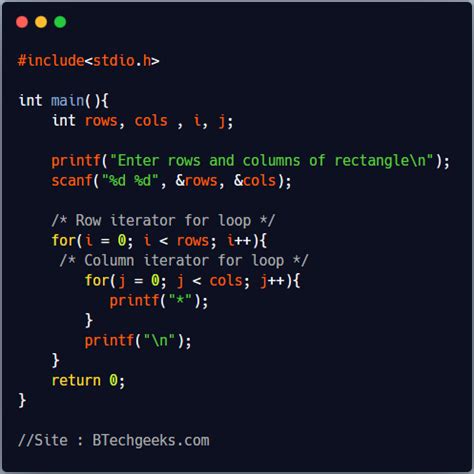 C Program To Print Rectangular Star Pattern BTech Geeks