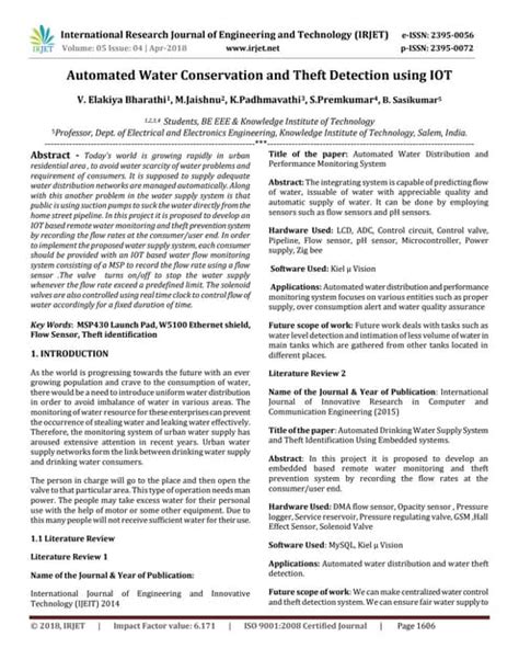 Irjet Automated Water Conservation And Theft Detection Using Iot Pdf