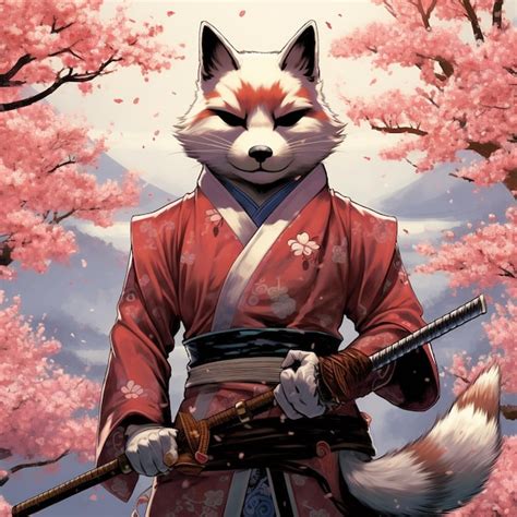 Premium Ai Image Fox Ninja Thunder Cherry Blossoms