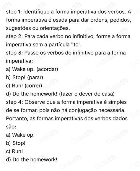 Solved Passe Os Verbos Do Infinitivo Para A Forma Imperativa A To