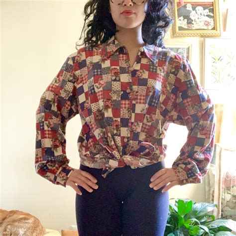 Vintage Floral Patchwork Patterned Button Down Shirt Depop