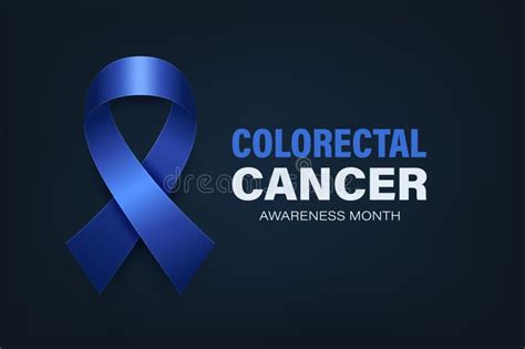 Colorectal Cancer Banner Card Placard With Vector 3d Realistic Dark Blue Ribbon On Dark Blue