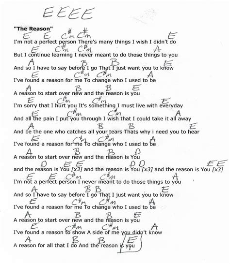 The Reason Guitar Chords