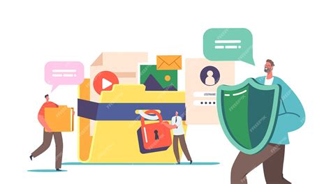 Premium Vector Tiny Characters At Huge Protected Folder With Files