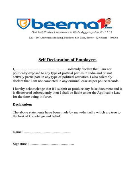 Self Declaration Of Employee Pdf Law