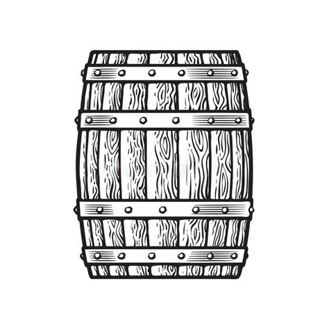 旧版雕刻风格的旧木桶 黑白手绘矢量图 向量例证 插画 包括有 程序包 纬向条花 前面 客栈 185352292