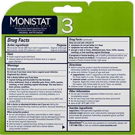 Monistat 3 Day Yeast Infection Treatment 3 Vaginal Suppositories