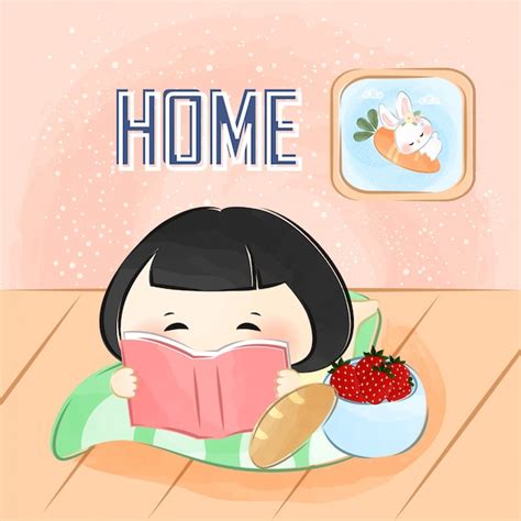 Livro De Leitura Menina Bonitinha Vetor Premium