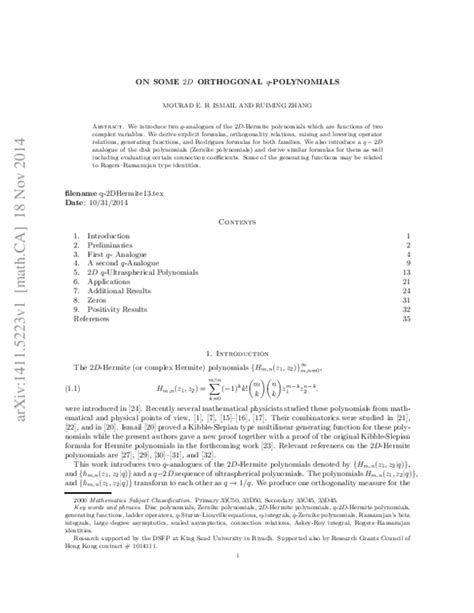 Pdf On Some 2d Orthogonal Q Polynomials Mourad Ismail