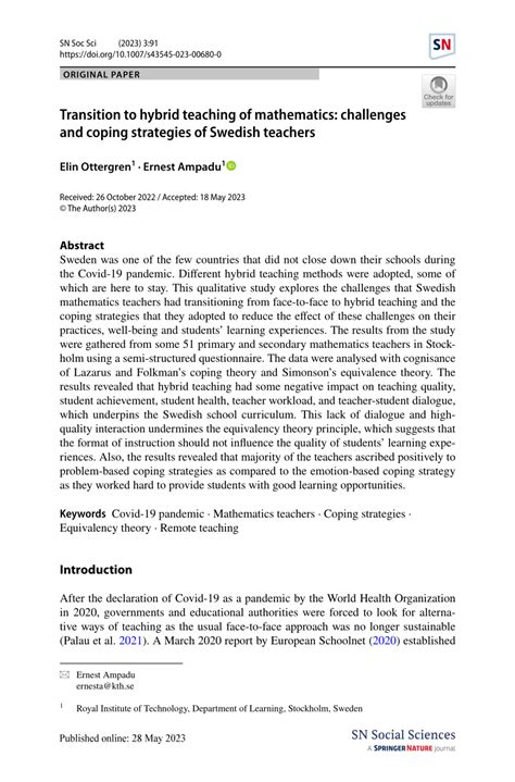 Pdf Transition To Hybrid Teaching Of Mathematics Challenges And