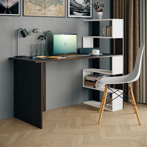 ᐉ Стіл стелаж Moreli Fs 15 з полицями праворуч 1416х1226х600 мм Венге темний Білий • Краща ціна