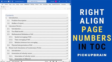 How To Align Table Of Contents Numbers In Word Printable Templates Free