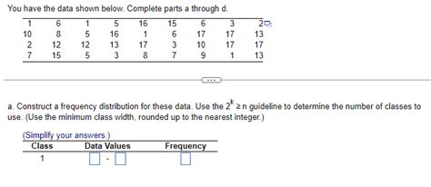 Solved You Have The Data Shown Below Complete Parts A Chegg
