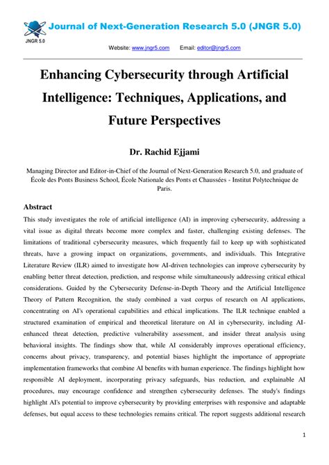 Pdf Enhancing Cybersecurity Through Artificial Intelligence Techniques Applications And