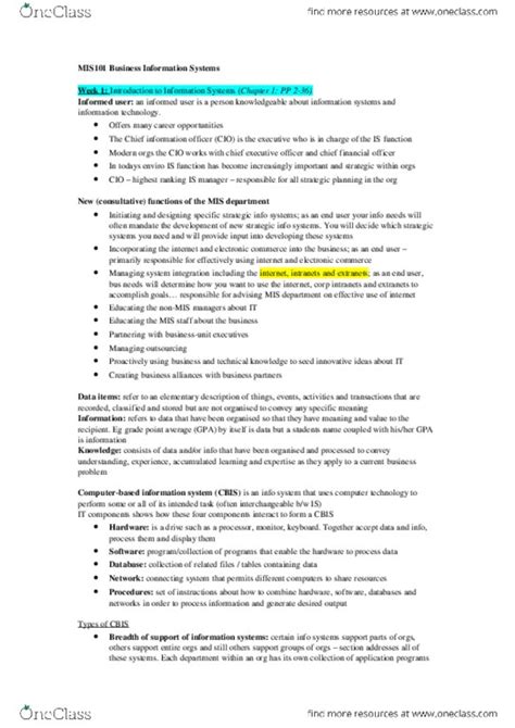 Mis 101 Final Business Information Systems Exam Notes Oneclass