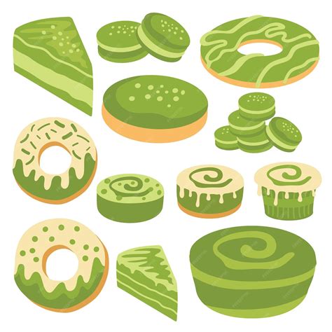 Una Ilustración Verde De Diferentes Tipos De Donas Vector Premium