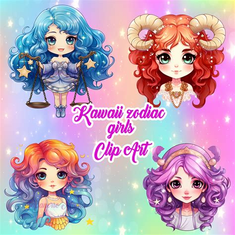 Zodiac Girls Clipart Kawaii Zodiac Clipart Zodiac Chibi Etsy