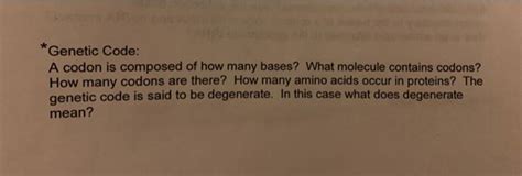 Solved Genetic Code A Codon Is Composed Of How Many Bases What Answer Transtutors