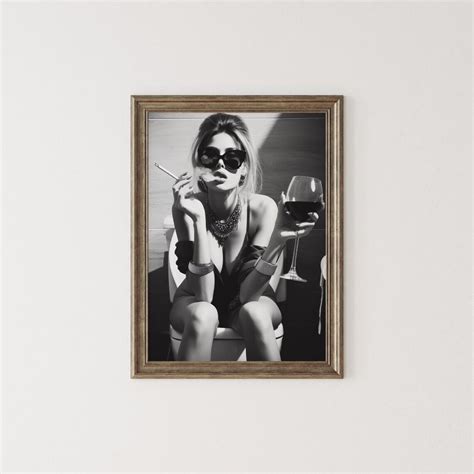 Girl On Toilet Wall Art Woman On Toilet Smoking And Drinking Wine
