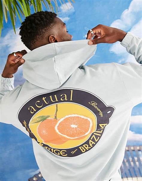 Asos Actual Co Ord Oversized Hoodie With Circle Orange Graphic Print In