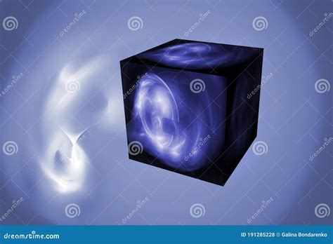 Fractals A Mystical Black 3d Cube On A Blue Background Stock