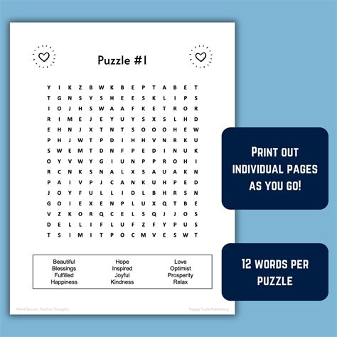100 Printable Word Search Puzzles Positive Thoughts Uplifting Words