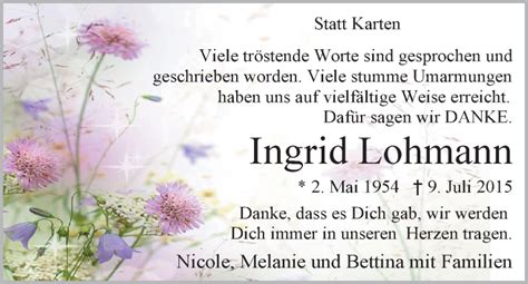 Traueranzeigen Von Ingrid Lohmann Nordwest Trauerde