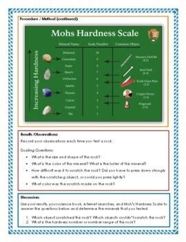 Moh S Hardness Scale Experiment Guide By Hands On Hearts Full TPT