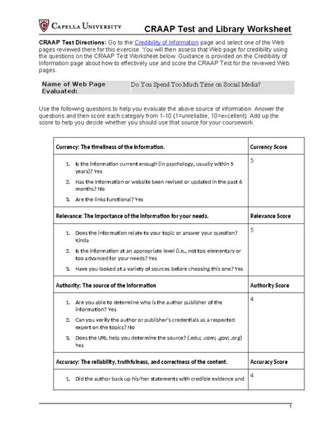 Week 3 Assignment Craap Test And Library Worksheet Craap Test