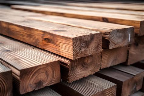 The Wooden Planks Neatly Stacked Showcase Their Rich Texture And