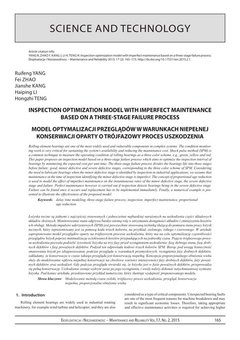 Pdf Inspection Optimization Model With Imperfect Maintenance Based On