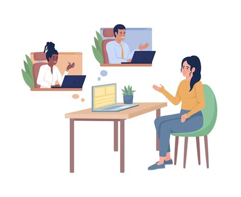 Premium Vector Online Job Meeting Semi Flat Color Vector Character