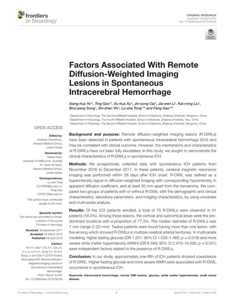 Pdf Factors Associated With Remote Diffusion Weighted Imaging Lesions