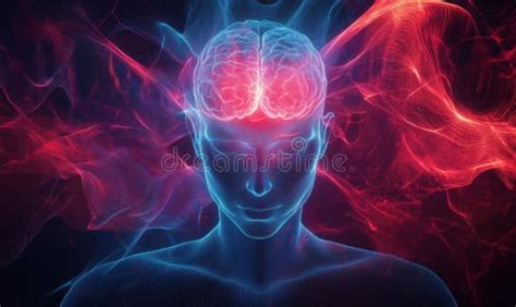 Abstract Representation Of Human Brain With Glowing Neural Connections And Energy Waves Stock