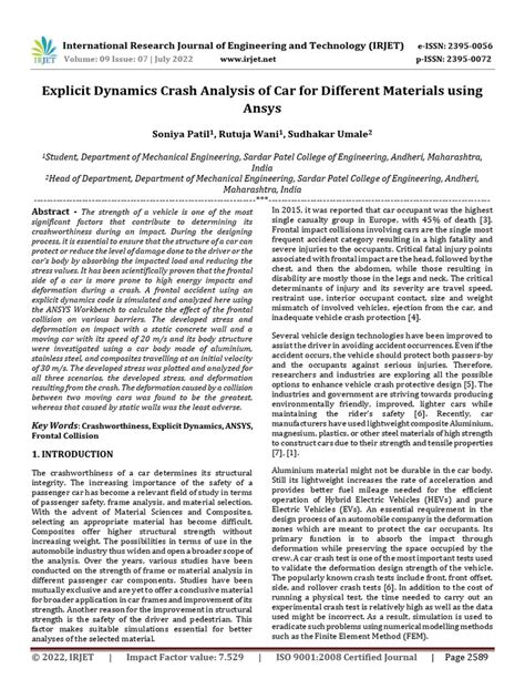 Explicitdynamicscrashanalysisofcar Pdf Deformation