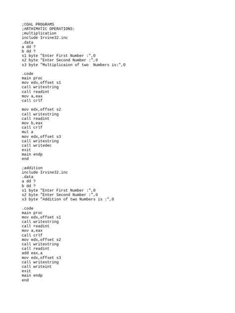 Arthimatic Operation Assembly Language Pdf Computing Computer Science