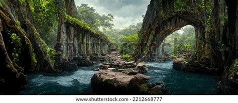 Fancy Dreamland Path Deep Jungle River Stock Illustration 2212668777