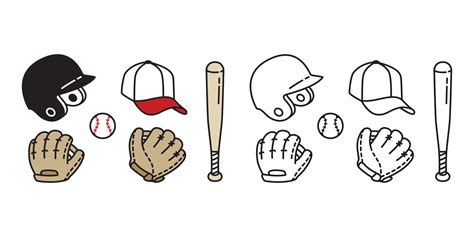 Baseball Ball Icon Vector Baseball Bat Helmet Cap Glove Sport Symbol
