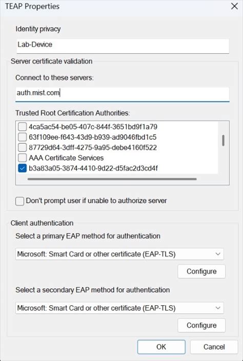 Configure Eap Teap Authentication For A Windows Device Mist Juniper Networks