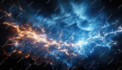 premium photo hit spark lightning blue black bg