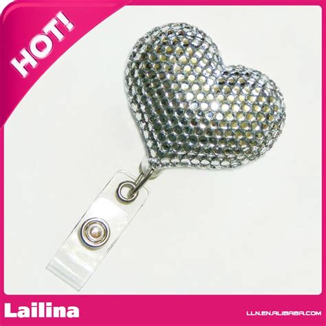 Clear Heart Retractable Rhinestone Badge Reel Name Badges Id Badge