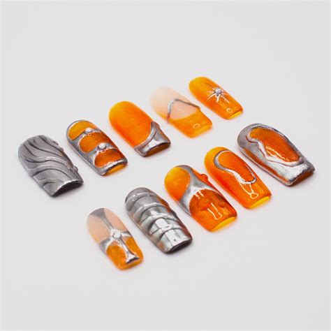 Futuristic Amber Handmade Press On Nails Made To Order Custom Etsy