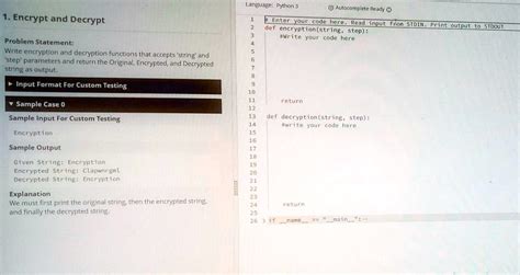 Get Answer Language Python 3 Autocomplete Ready 1 Encrypt And