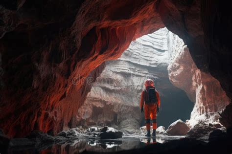 Astronaut Exploring A Mysterious Cave On Mars Stock Illustration Illustration Of Technology